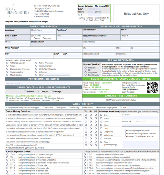 Test Requisition Form - Belay Diagnostics