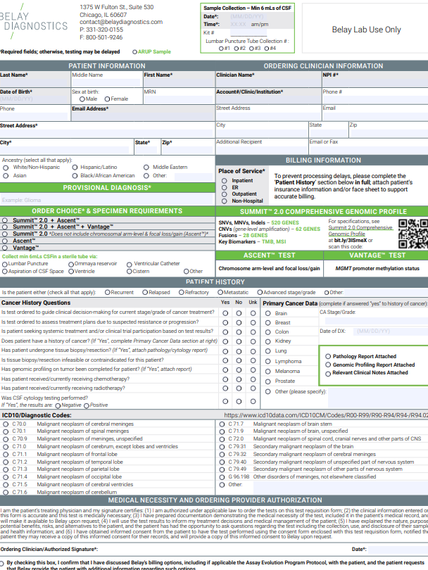 Test Requisition Form - Belay Diagnostics